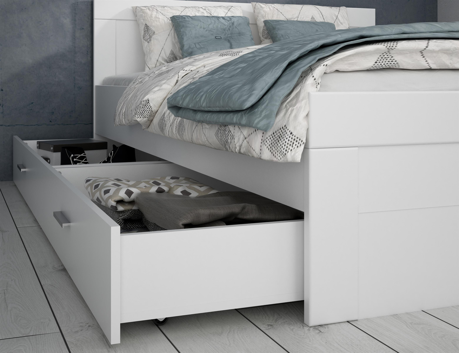 Szuflada do łóżka biała do pokoju młodzieżowego 200 cm Snow Forte ...